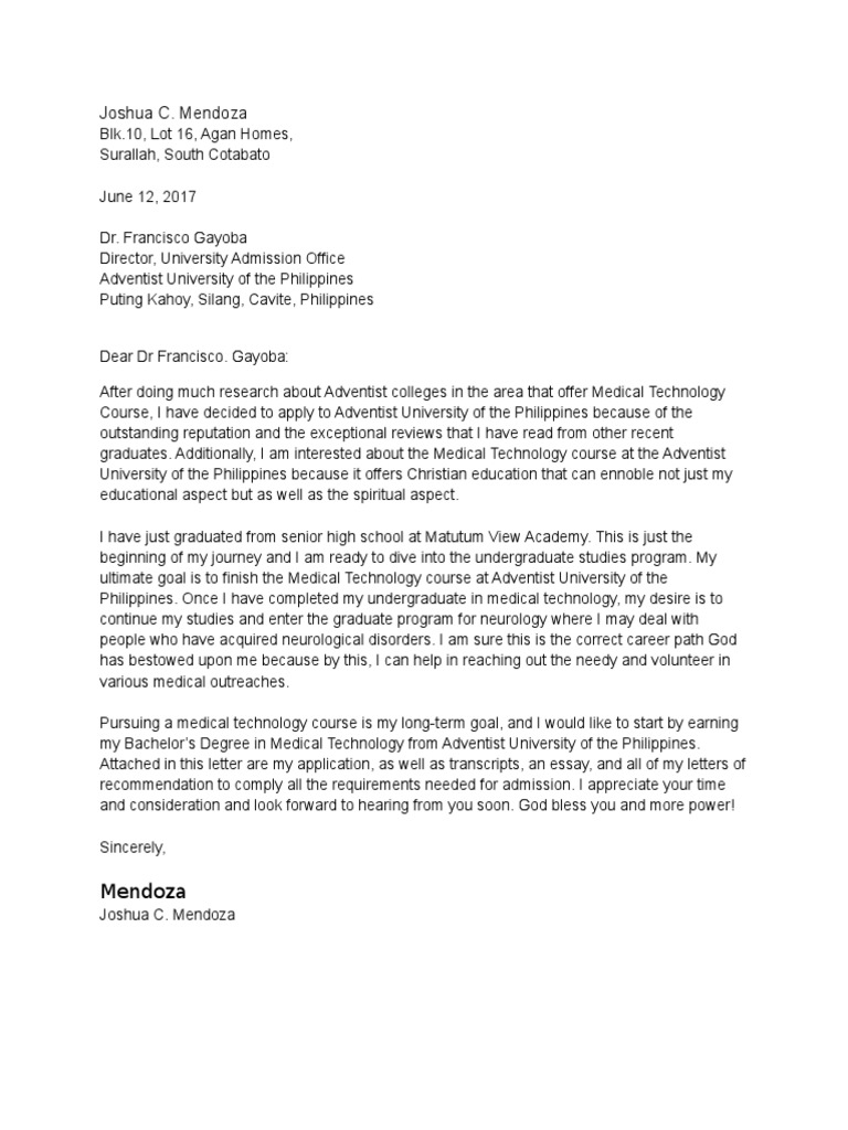 Joshua Application Letter | PDF