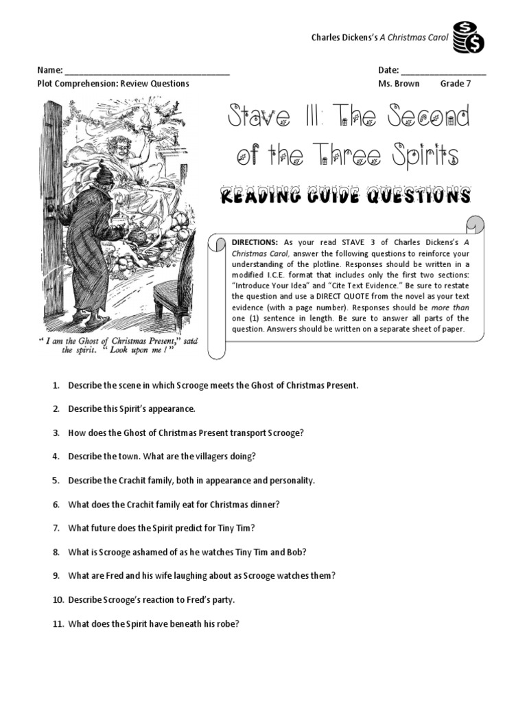 Christmas Carol - Stave 3 - Reading Guide Questions PDF | PDF