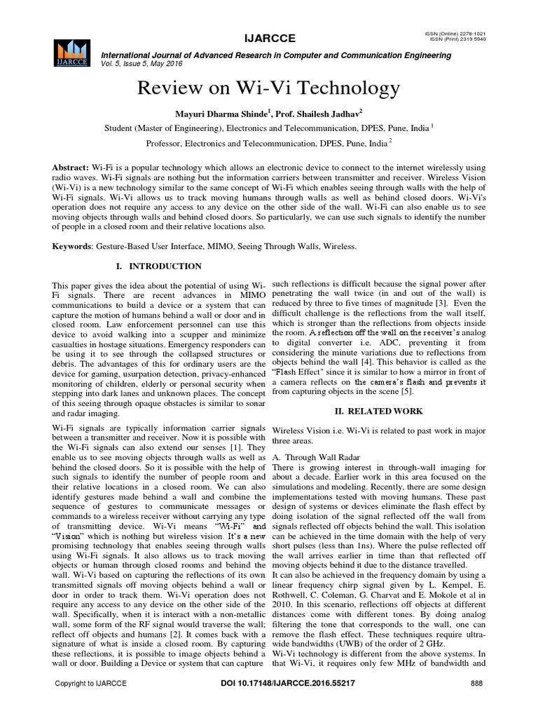 Review On Wi-Vi Technology: Ijarcce | PDF | Ultra Wideband | Wi Fi