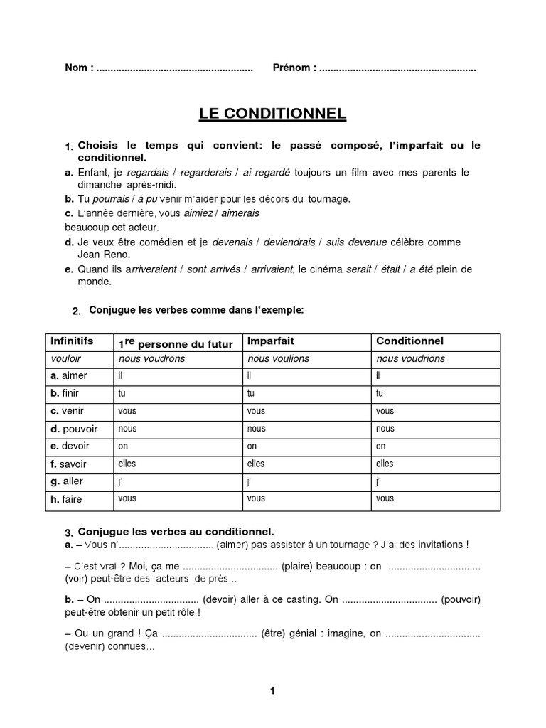 Exercices sur le conditionnel présent | PDF | Loisirs