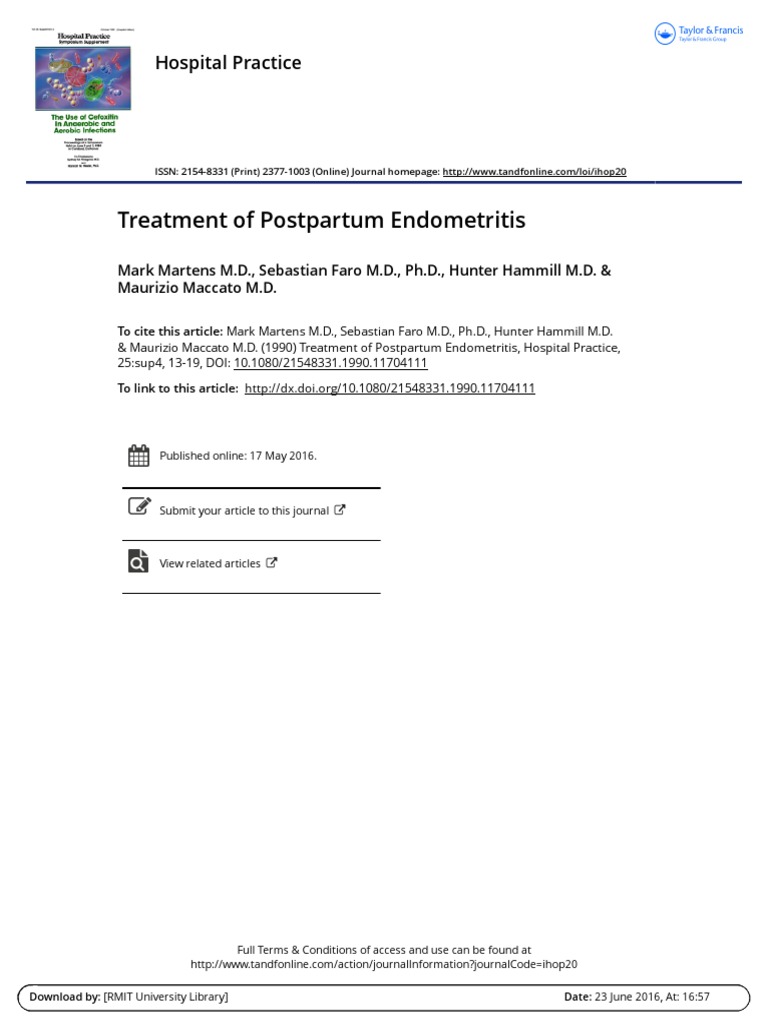 Treatment of Postpartum Endometritis: Hospital Practice | PDF ...