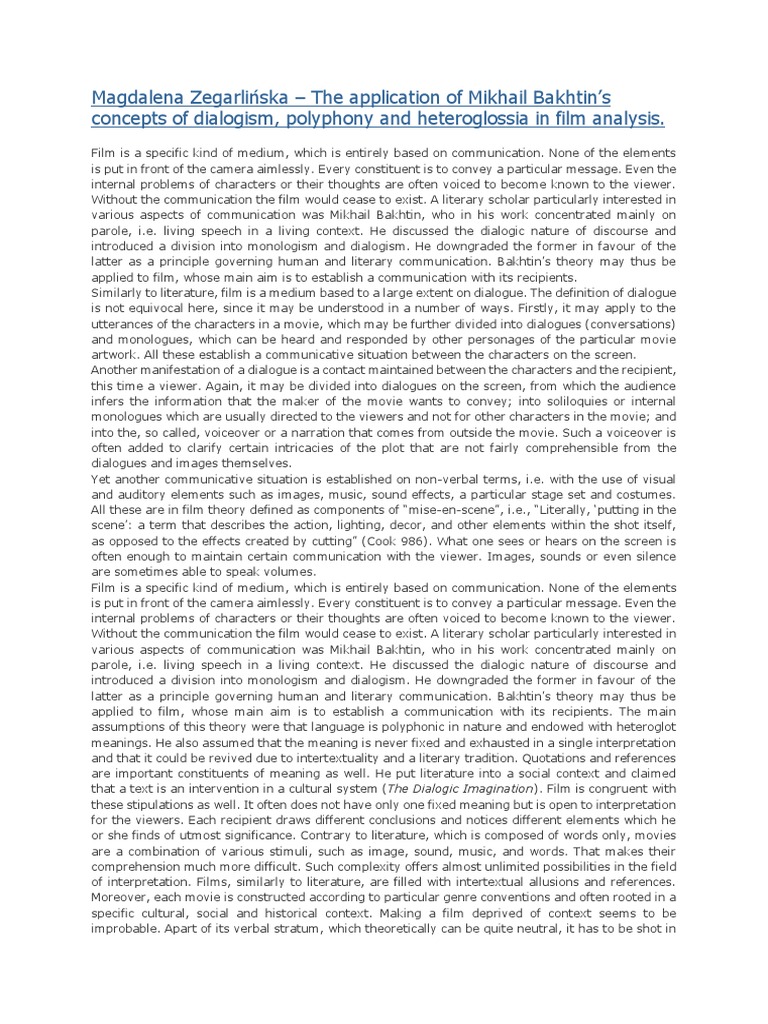 Magdalena Zegarlińska - The Application of Mikhail Bakhtin's Concepts ...