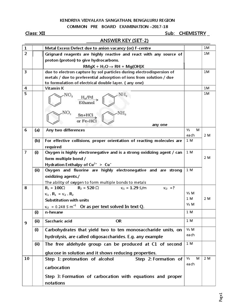 Class: XII Sub: Chemistry Answer Key (Set-2) | PDF | Ion | Solution