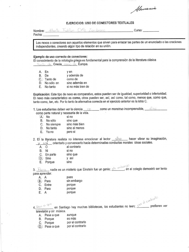 Ejercicios - Uso de Conectores Textuales | PDF | Science | Ciencia filosófica
