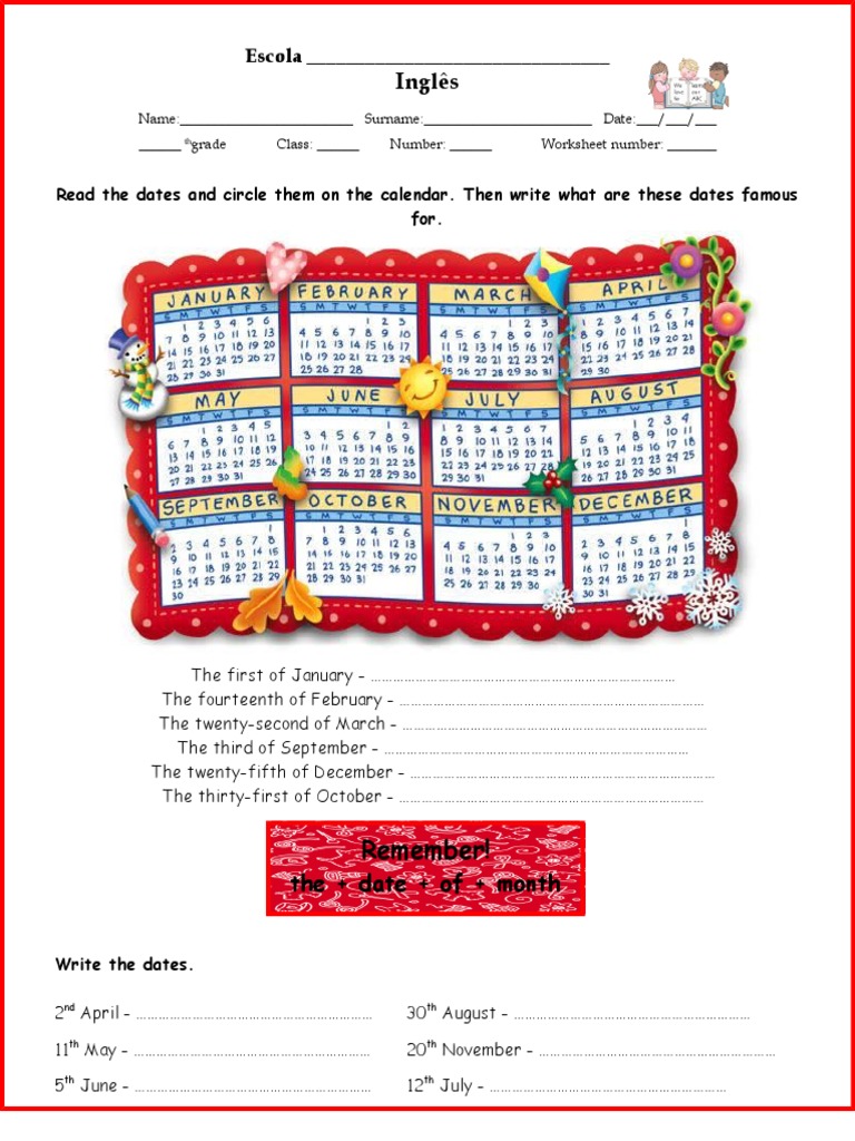 English Worksheet on Dates and Seasons | PDF