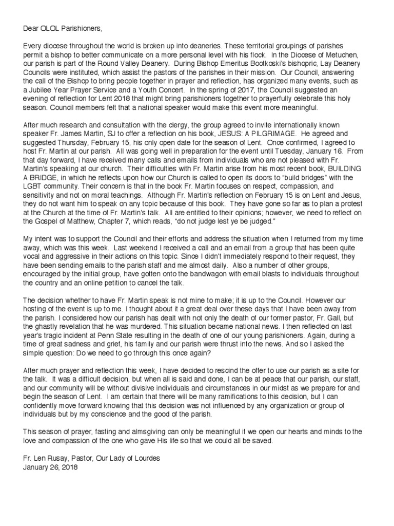 Parishioner Letter | PDF | Parish | Diocese