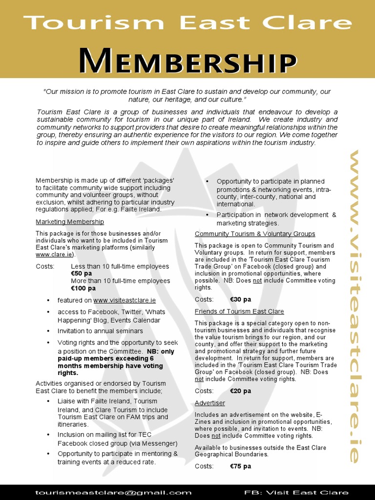 Membership Outline 2018 | PDF | Tourism | Facebook