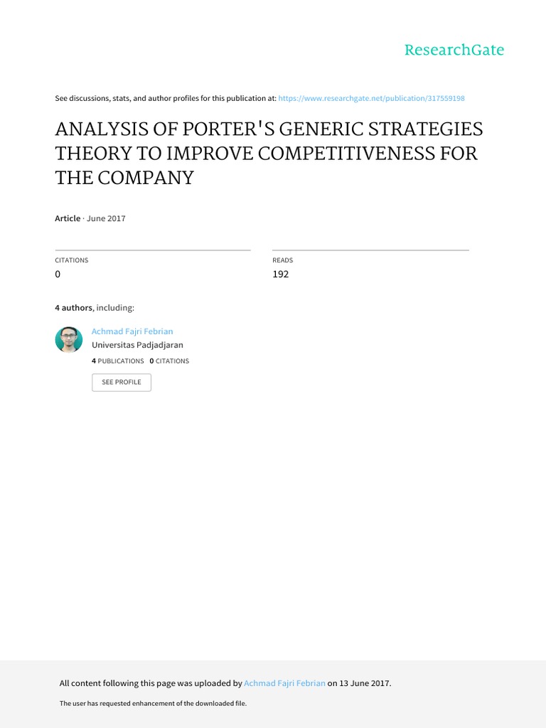 Analysis of Porter's Generic Strategies Theory To Improve ...