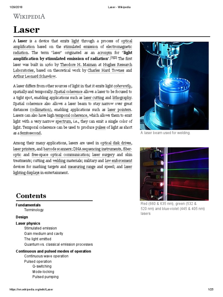 Laser - Wikipedia | PDF | Laser | Optics