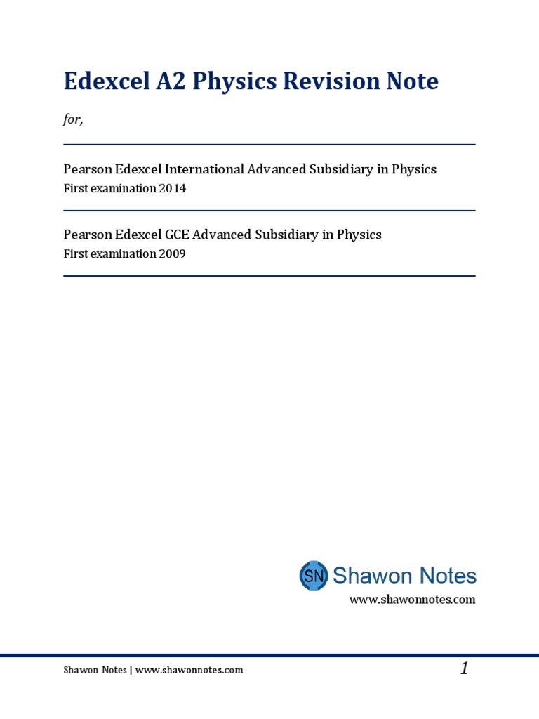 IAL A2 Physics Note (Specification) | PDF | Electromagnetic Induction ...