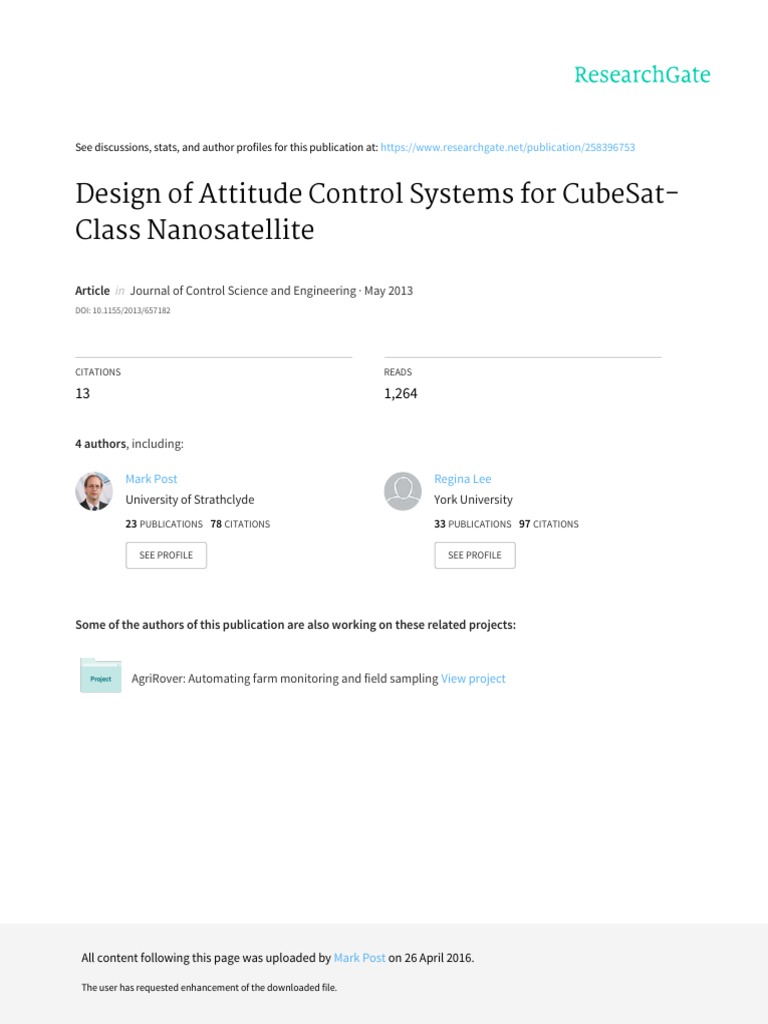 Design of Attitude Control Systems For Cubesat-Class Nanosatellite ...
