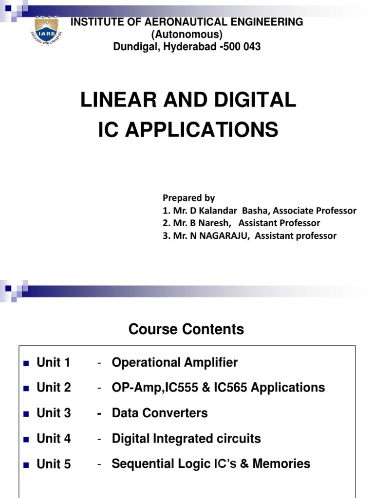 Linear and Digital Ic Applications: Institute of Aeronautical ...