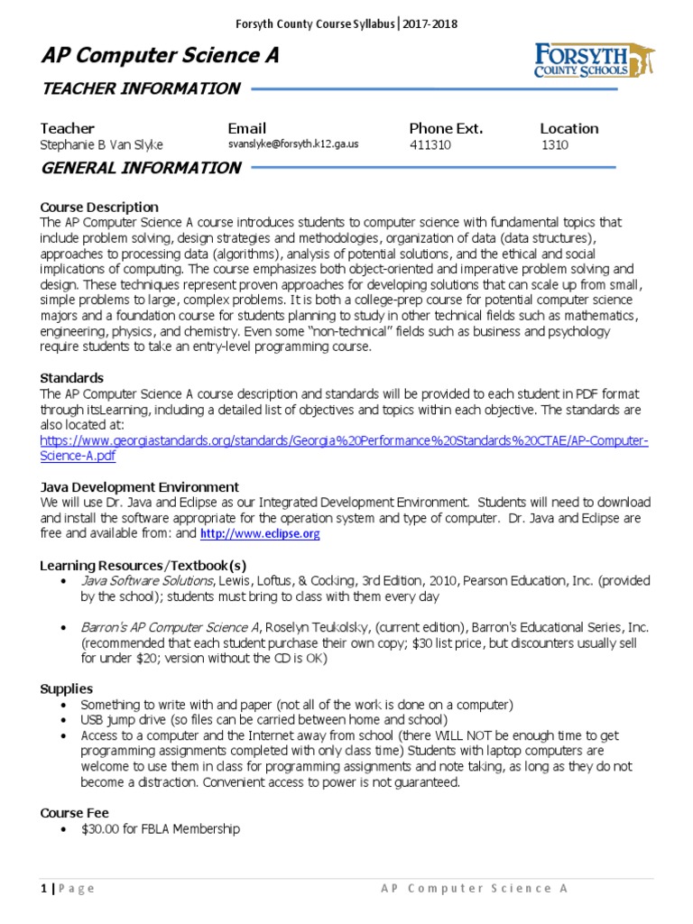 Apcsa Syllabus Van Slyke | PDF | Test (Assessment) | Software Development