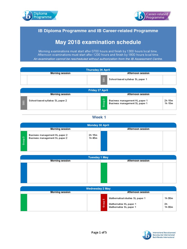 May 2018 IB Exam Schedule | PDF | Schools | Secondary Education