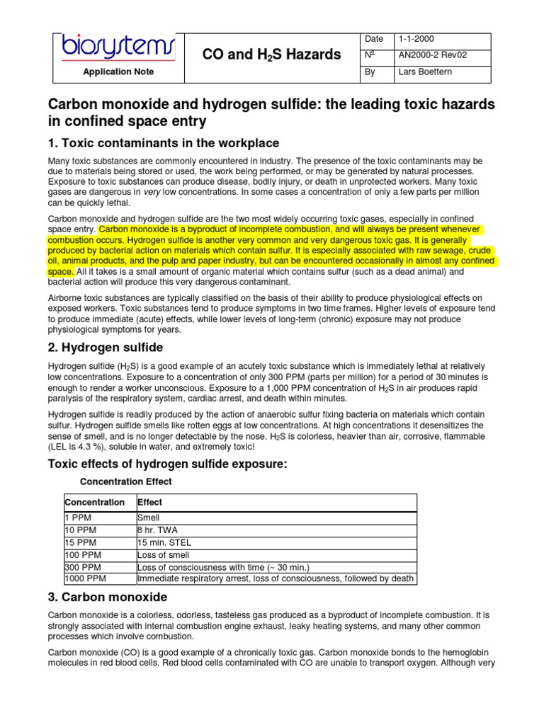 CO-&-H2S Leading Toxic Hazards | PDF | Carbon Monoxide | Toxicity