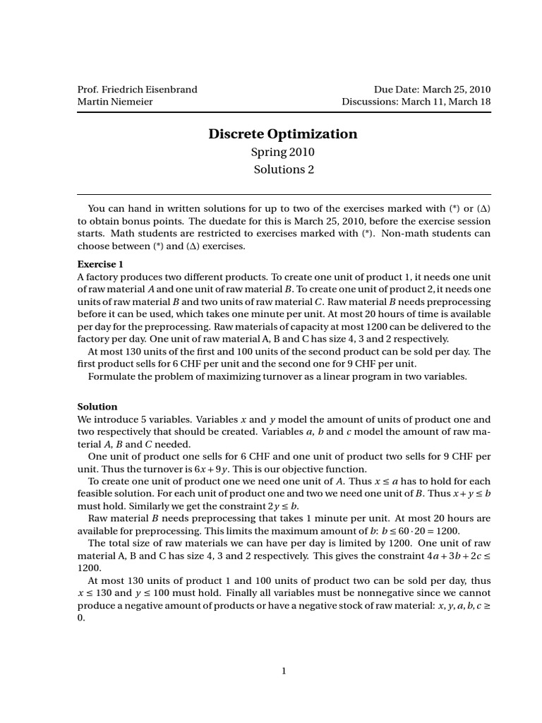 Discrete Optimization: Spring 2010 Solutions 2 | PDF | Linear ...