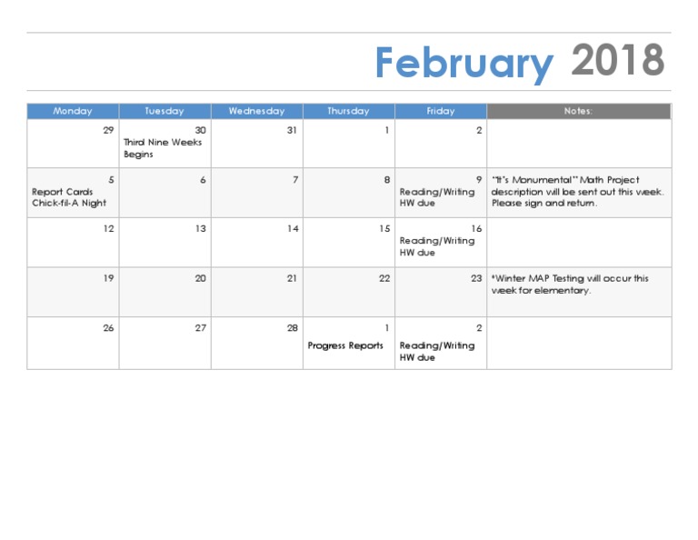 February 2018 School Calendar | PDF