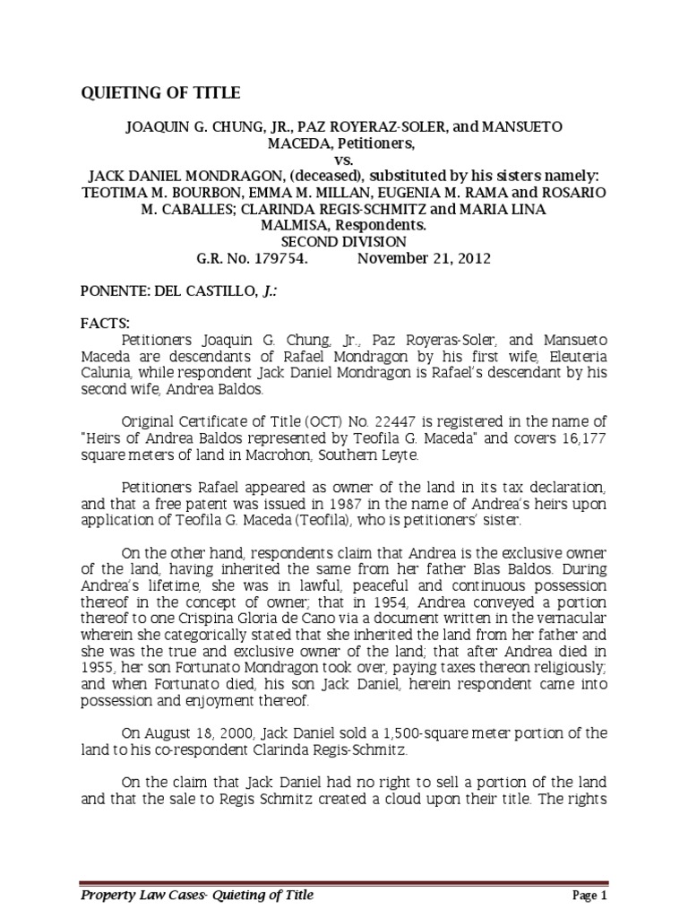 Quieting of Title - Digest | PDF | Title (Property) | Complaint