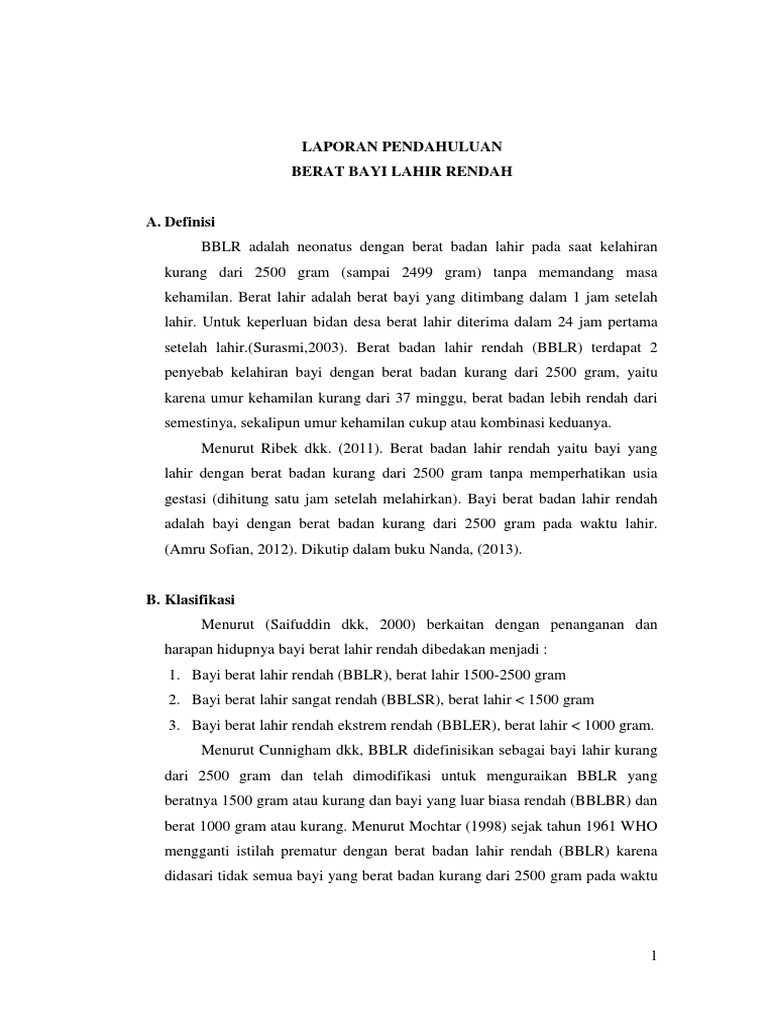Laporan Pendahuluan BBLR | PDF | Pengembangan Diri | Sains & Matematika