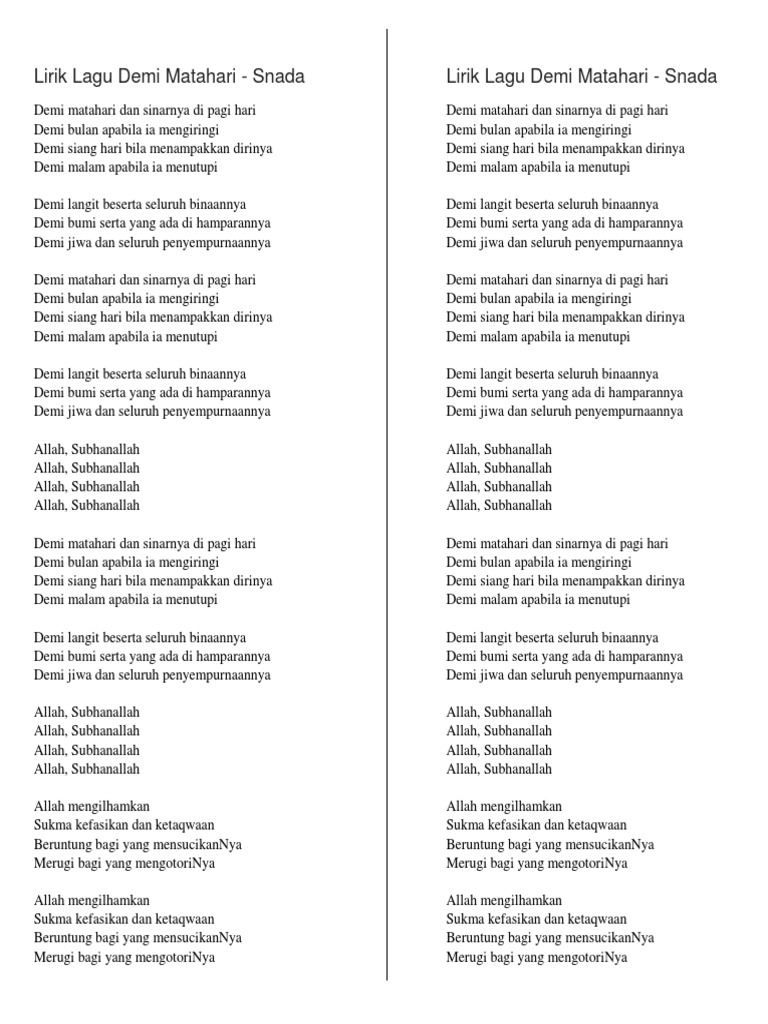Lirik Lagu Demi Matahari | PDF