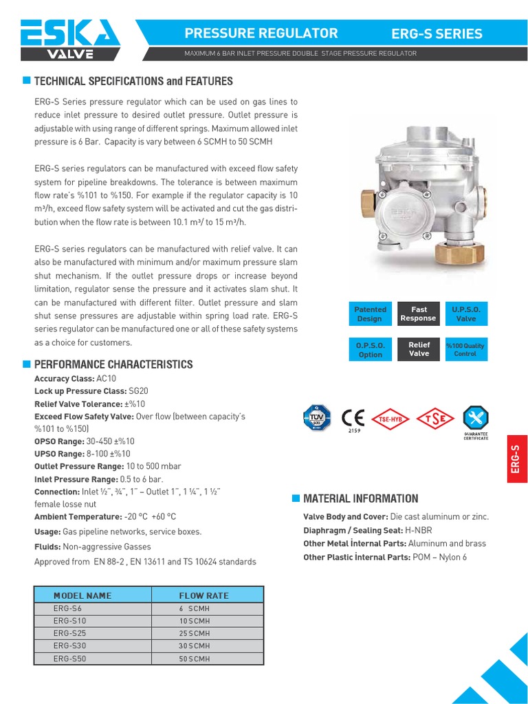 Eska Valve ERG-S Series Double Stage Pressure Regulator | PDF | Valve ...