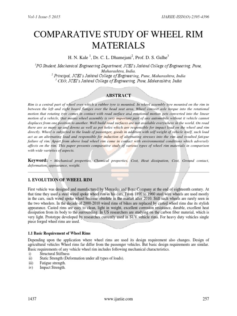 Comparative Study of Wheel Rim Materials | PDF | Wheel | Magnesium