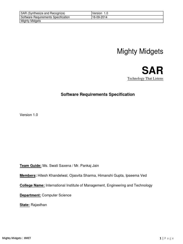 SRS For Speech Recognizer and Synthesizer | PDF | Speech Synthesis | Application Programming ...