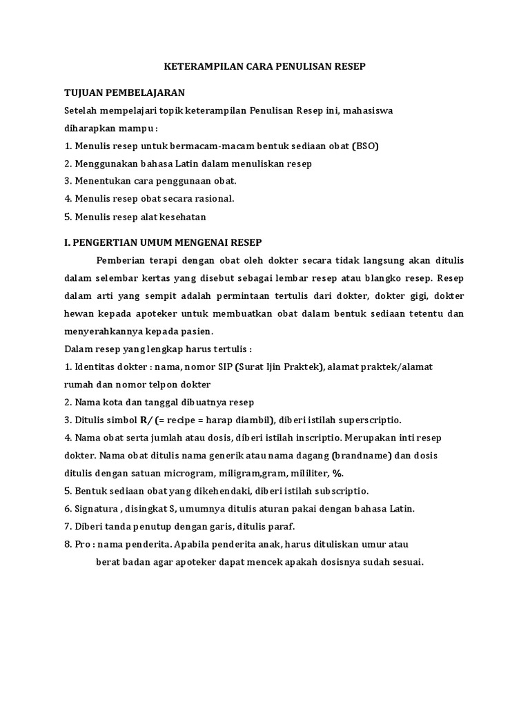Keterampilan Cara Penulisan Resep | PDF | Kesehatan Holistik
