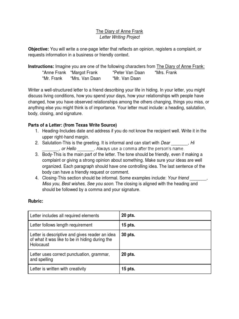 Anne Frank Letter Project | PDF