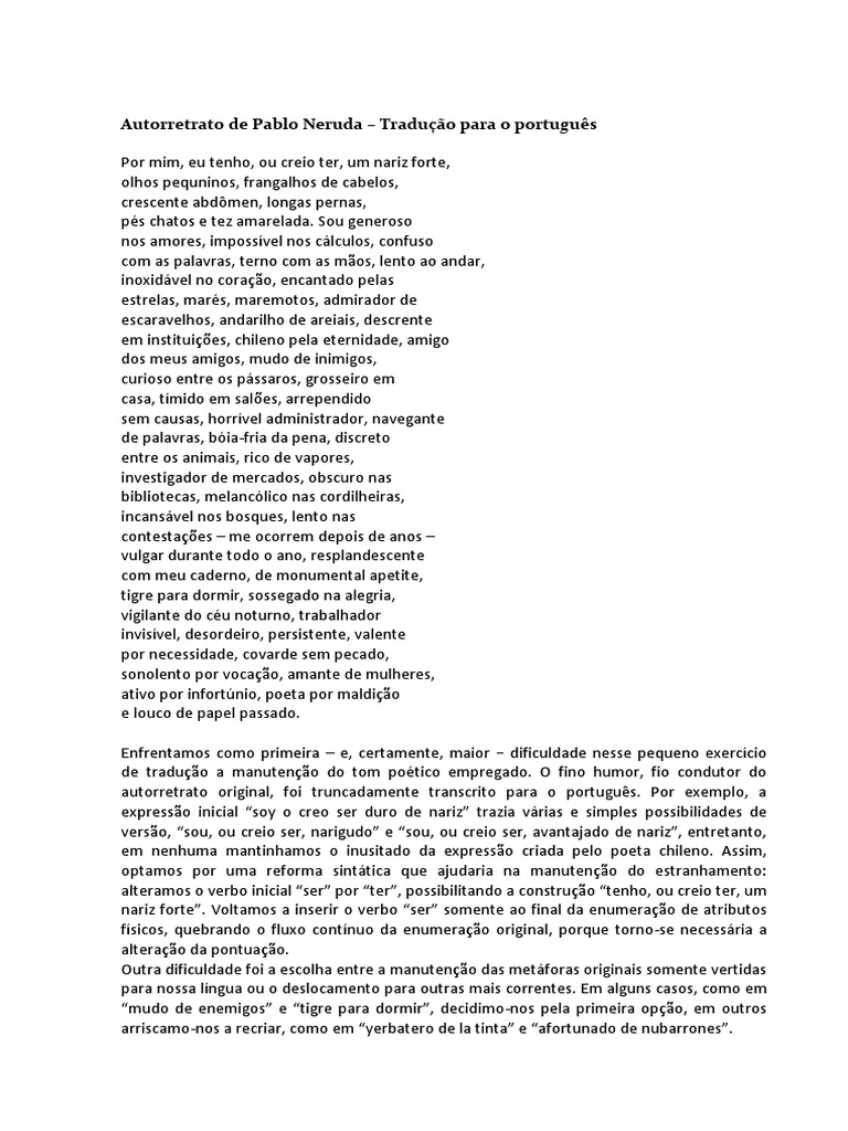 Autorretrato de Pablo Neruda | PDF