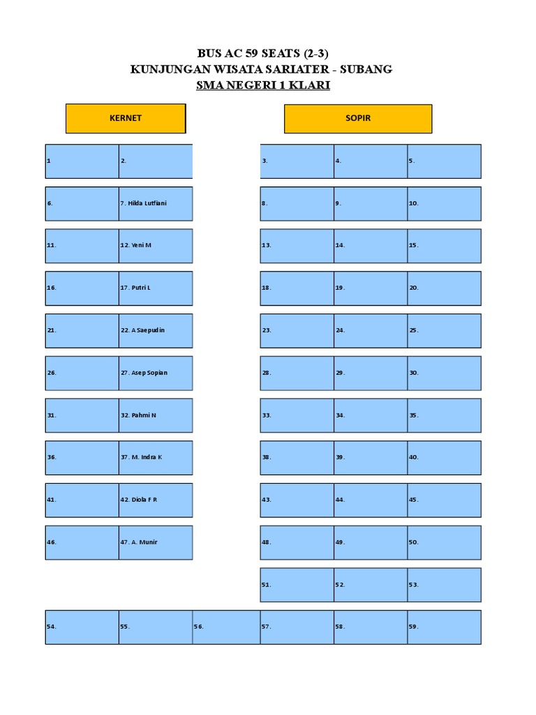 Denah Duduk Bus 59 Seat | PDF