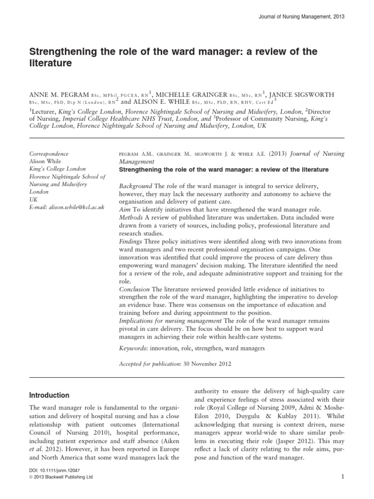 Strengthening The Role of The Ward Manag | PDF | Hospital | Nursing