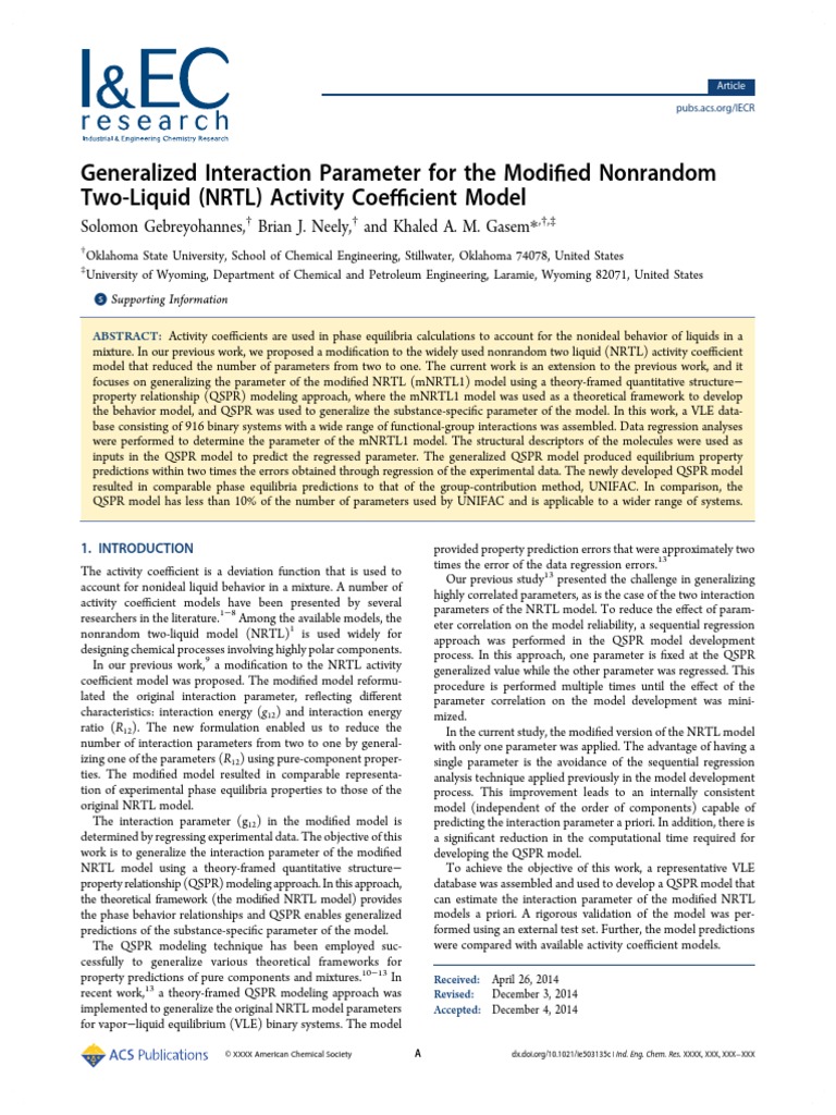 NRTL and WILSON Method | PDF | Thermodynamics | Applied And ...