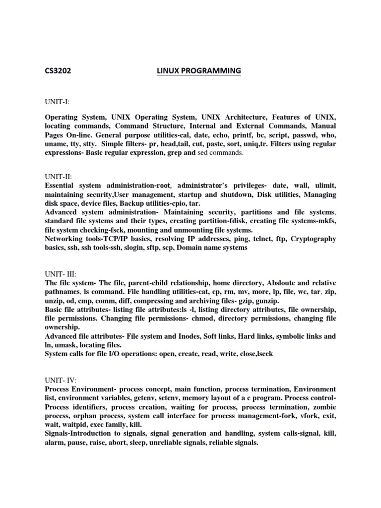 Linux Programming Syllabus | PDF | File System | Computer File