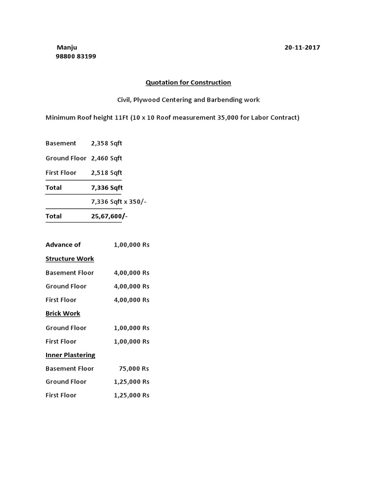 Construction Quotation Breakdown | PDF