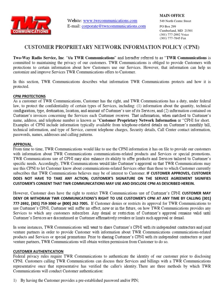 CPNI Letter For Employees (2018) | PDF | Authentication | Privacy
