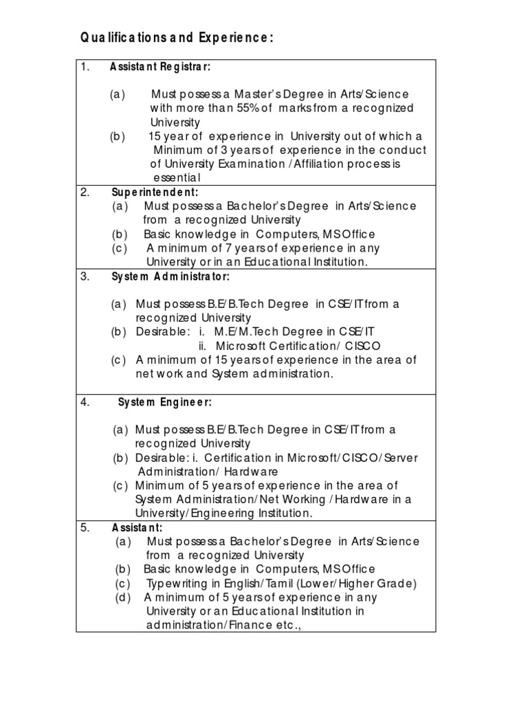 Qualifications and Experience | PDF | Academic Degree | Bachelor's Degree