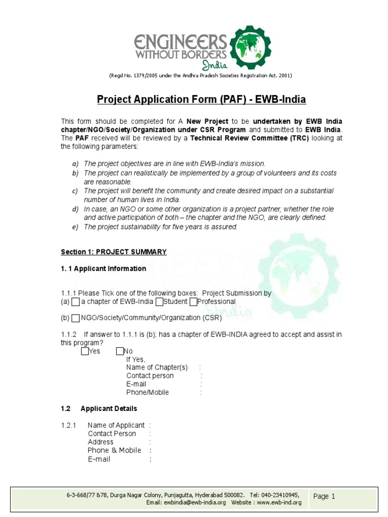 Project Application Form Final | PDF | Water Supply Network ...