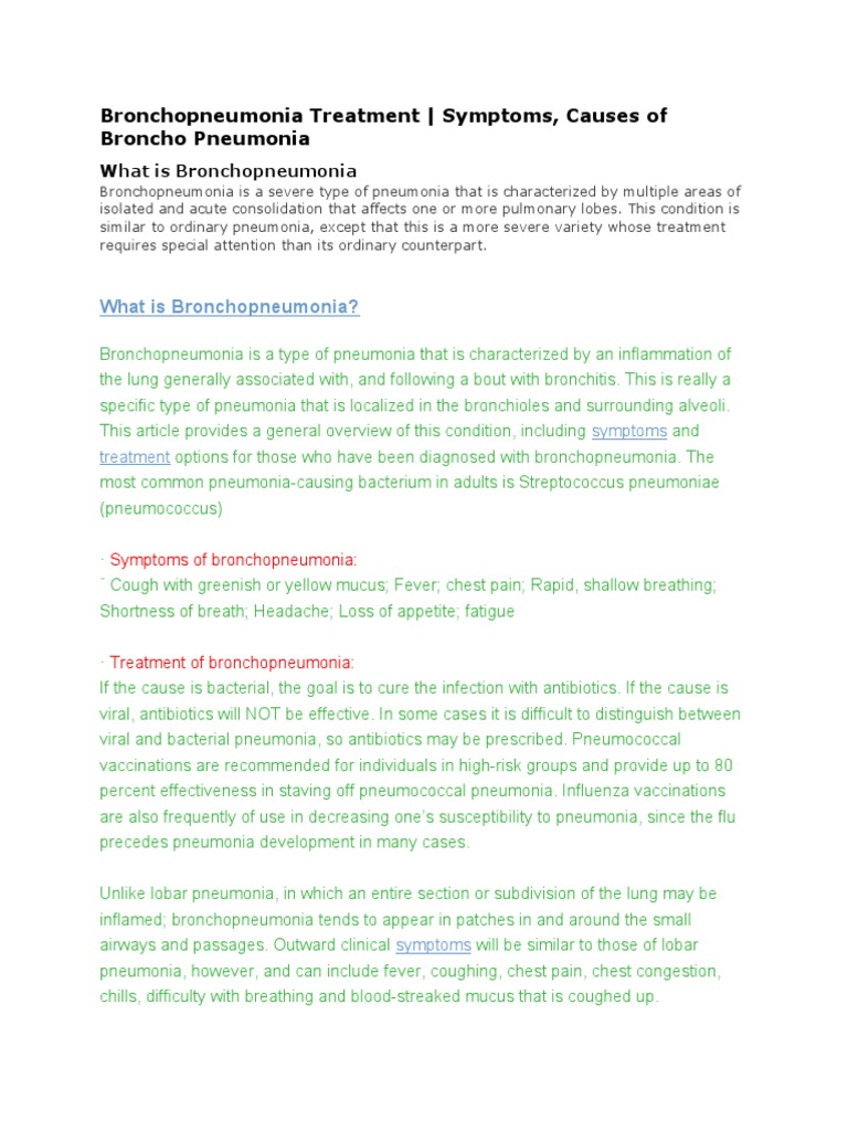 Bronchopneumonia Treatment - Symptoms, Causes of Broncho Pneumonia ...