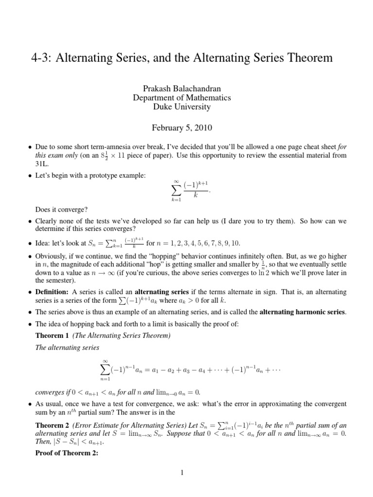 4-3: Alternating Series, and The Alternating Series Theorem | PDF | Series (Mathematics) | Analysis