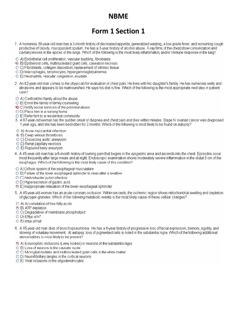 Analysis of Performance on the Four Sections of the NBME Form 1 Medical ...