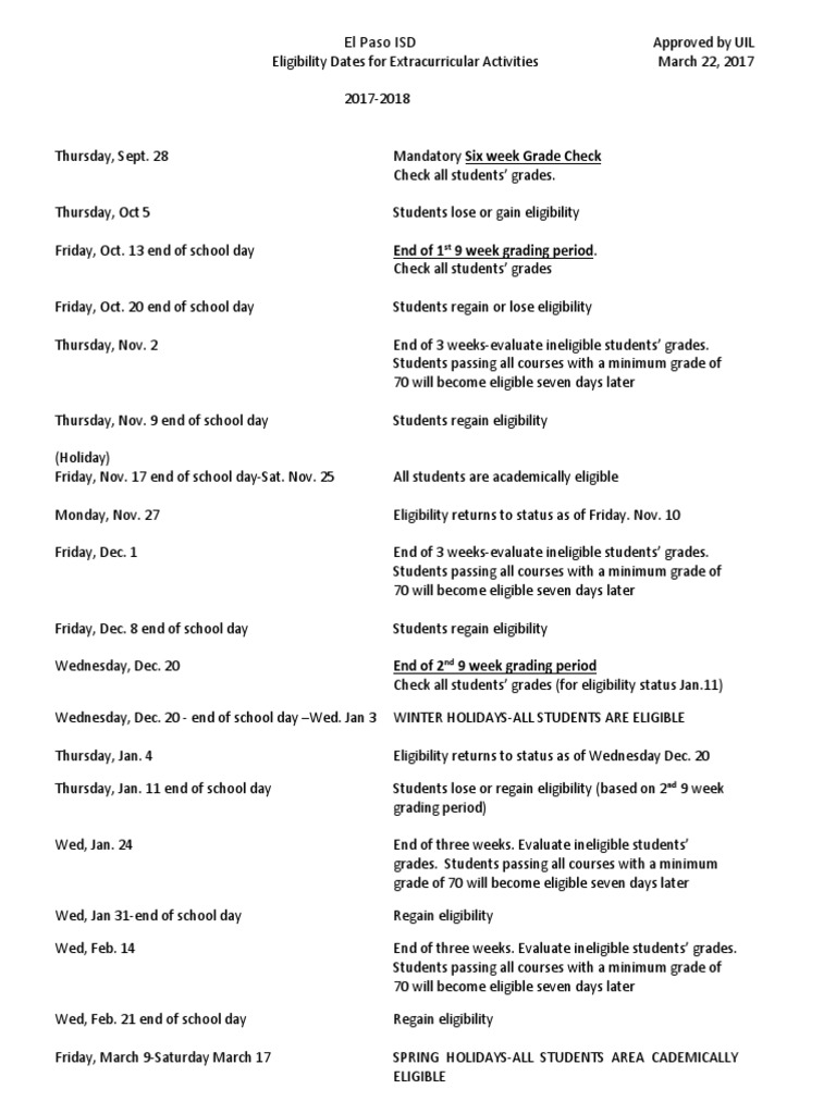 El Paso ISD: Endof1 9 Week Grading Period | PDF | Schools