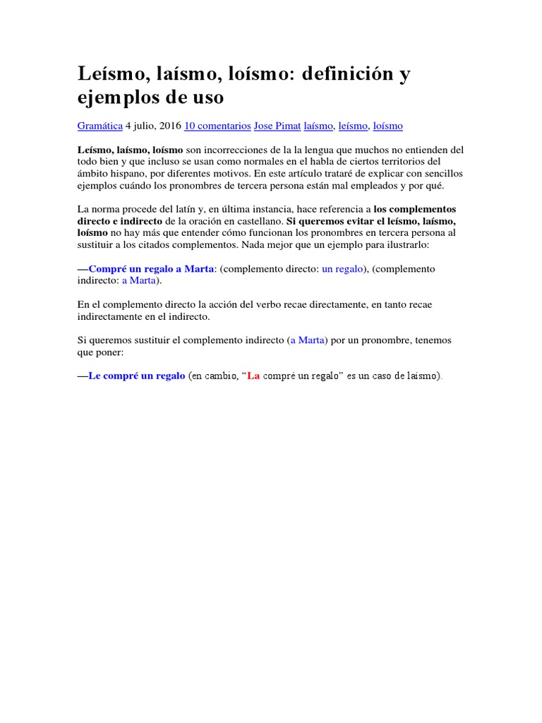 Leísmo | PDF | Objeto (gramática) | Sintaxis