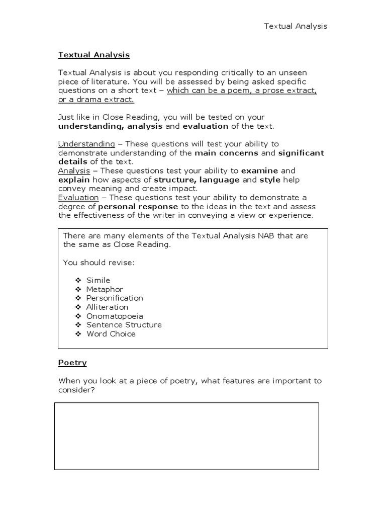 Textual Analysis Booklet | PDF | Poetry | Analysis