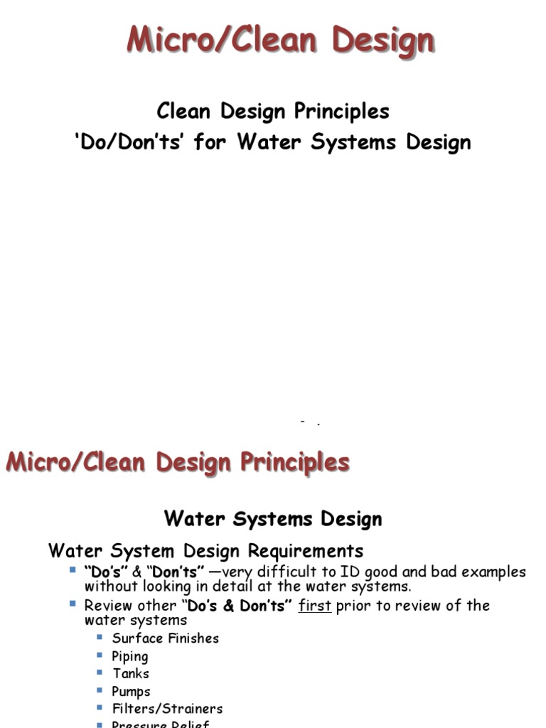 Micro/Clean Design: Clean Design Principles Do/Don'ts' For Water ...
