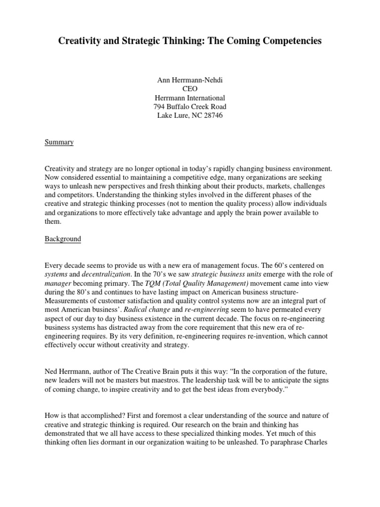 Creativity and Strategic Thinking The Coming Competencies | PDF ...