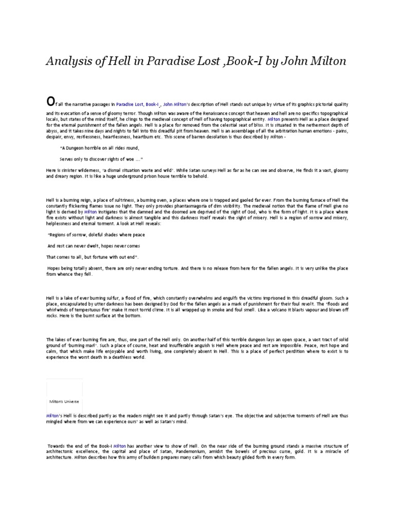 Analysis of Hell in Paradise Lost, Book-I by John Milton | PDF ...