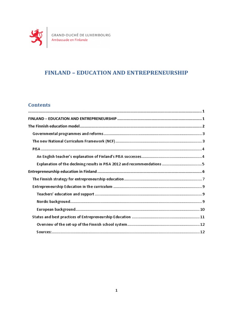 Finnish Education & Entrepreneurship | PDF | Curriculum | Programme For ...