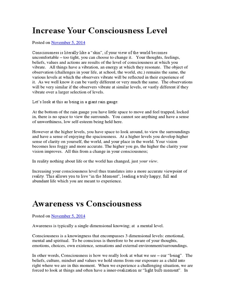 Increase Your Consciousness Level | PDF | Consciousness | Anger