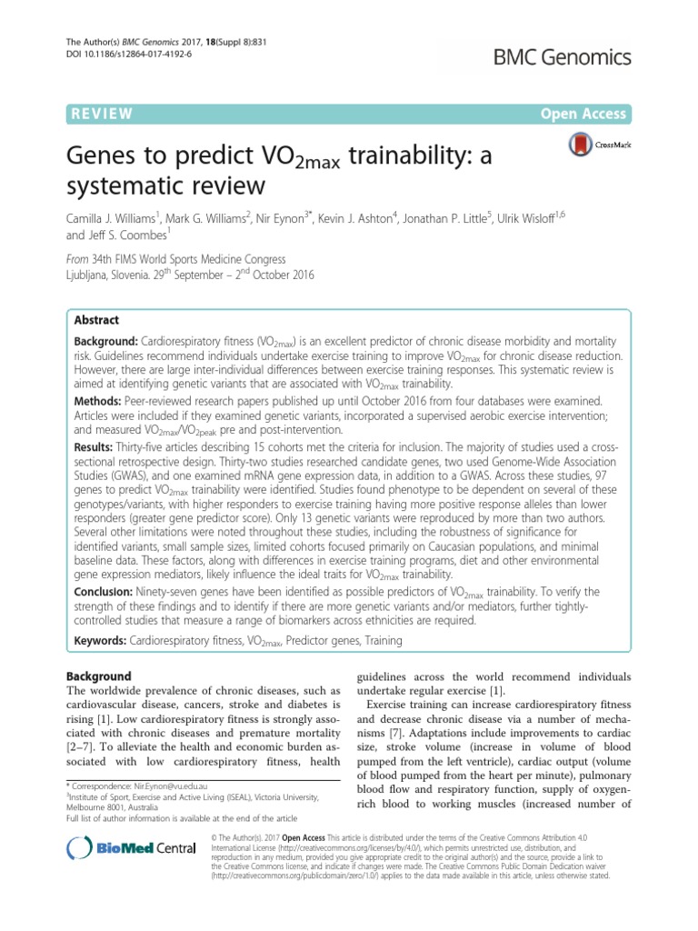 2017 Genes To Predict VO2max Trainability A Systematic Review | PDF ...